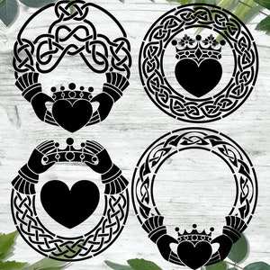 CELTIC STENCILS Claddagh Crests 2 Irish Cricut Silhouette Knots Fantasy Svg Cut File Clipart ...