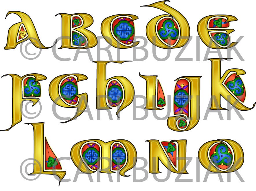 CELTIC Clipart ALPHABET Durrow Decorated Letters Full Color INVITATIONS ...