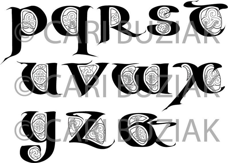 CELTIC Clipart ALPHABET Durrow Decorated Letters Black & White ...