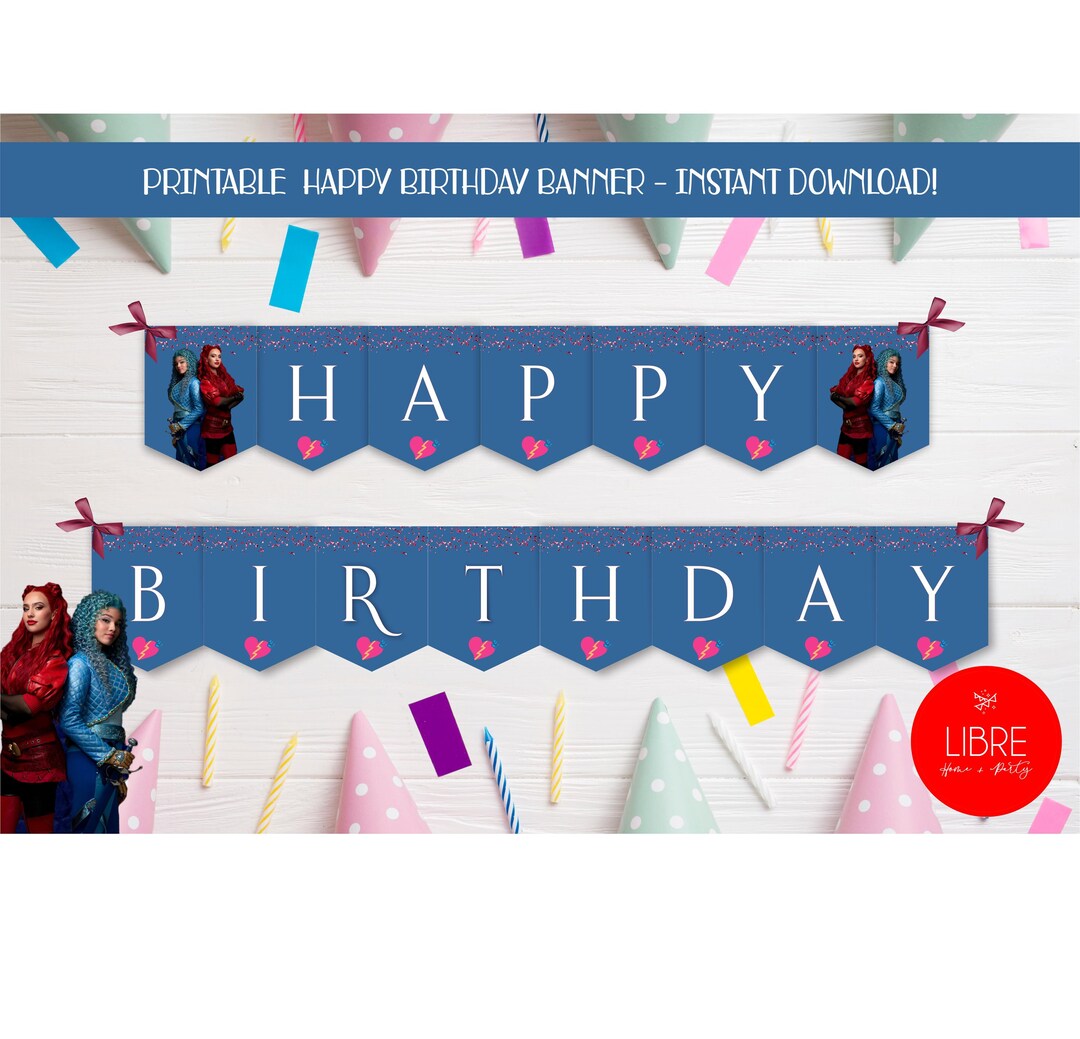 Descendants Bunting Banners Happy Birthday , Rise of Red Digital Banner ...