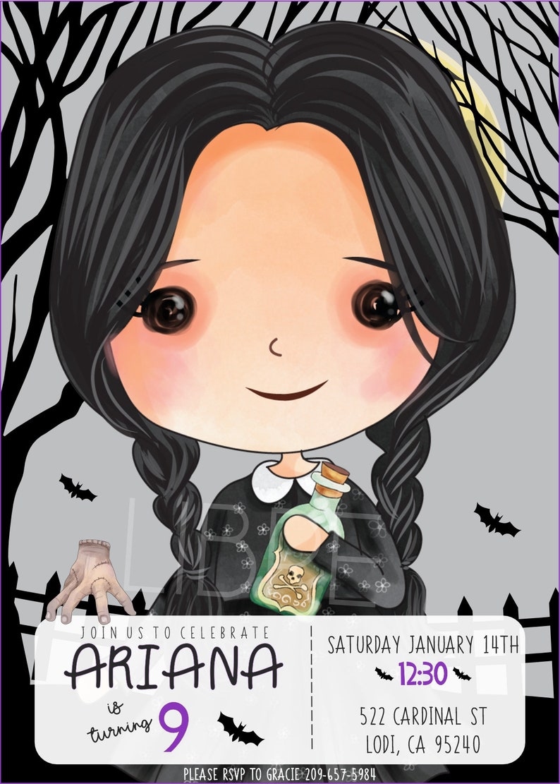Wednesday Digital and Printable Invitation , Wednesday Addams Birthday ...
