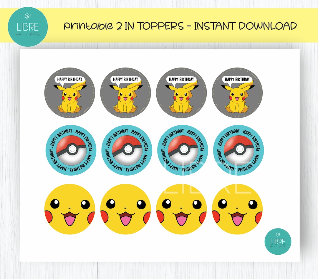 Pikachu Printable Toppers, Party Toppers, Birthday Toppers, Pikachu ...