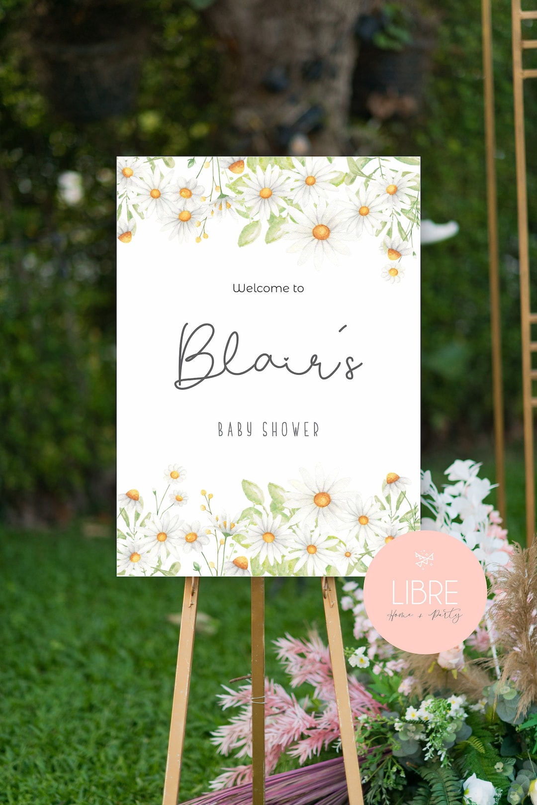 Printable Daisy Welcome Sign, Watercolor Flower Sign, Baby Shower ...
