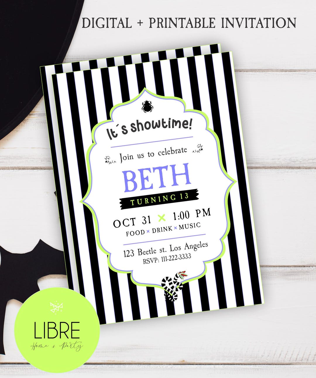 Spooky Beetle Halloween or Birthday Printable Party Invitation ...