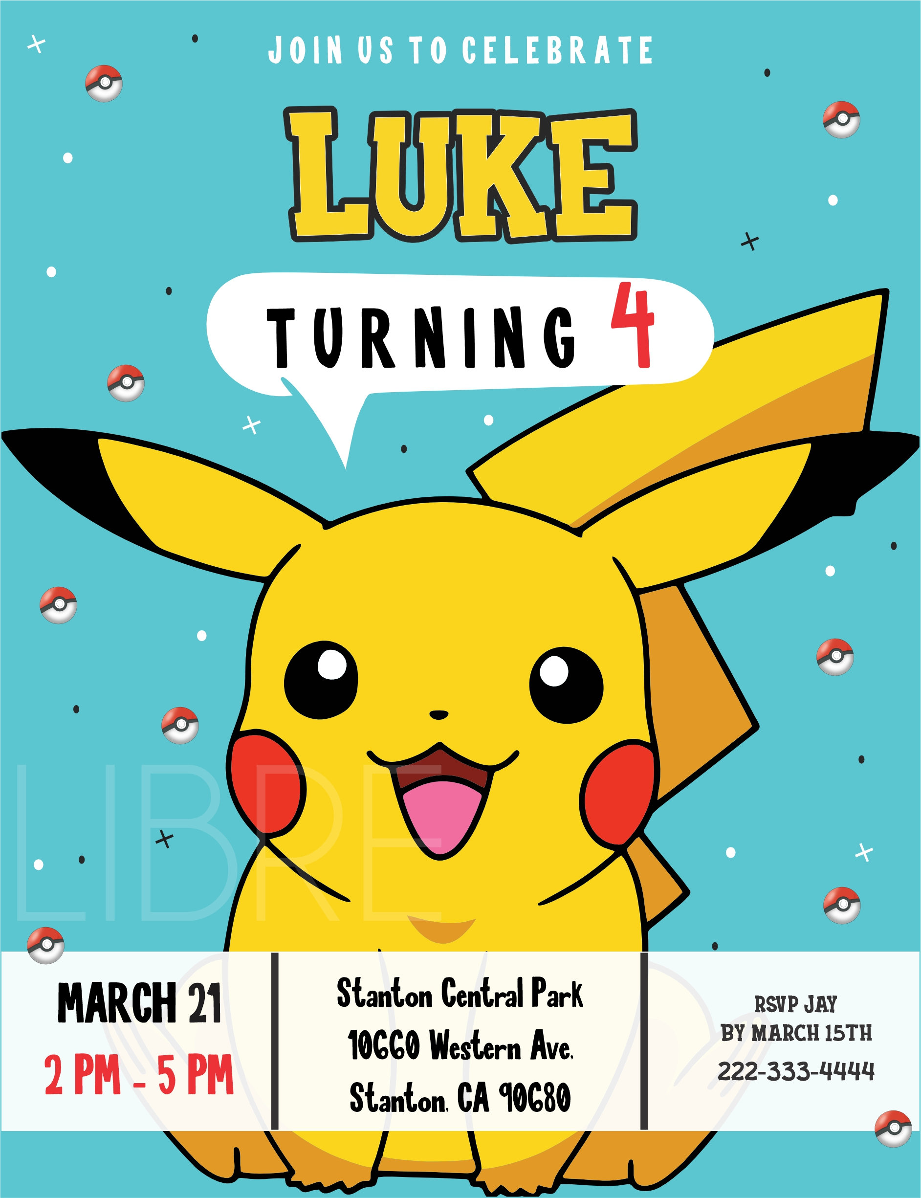 Pikachu Digital and Printable Invitation , Birthday Party, Pikachu ...