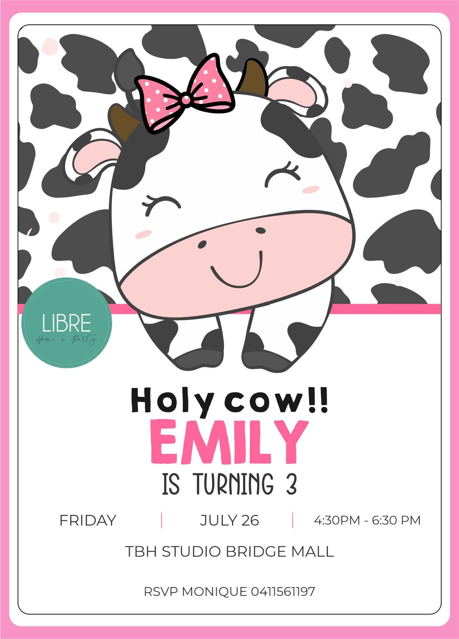 Cute Cow La Vaca Lola Like Printable and Digital Birthday Invitation ...