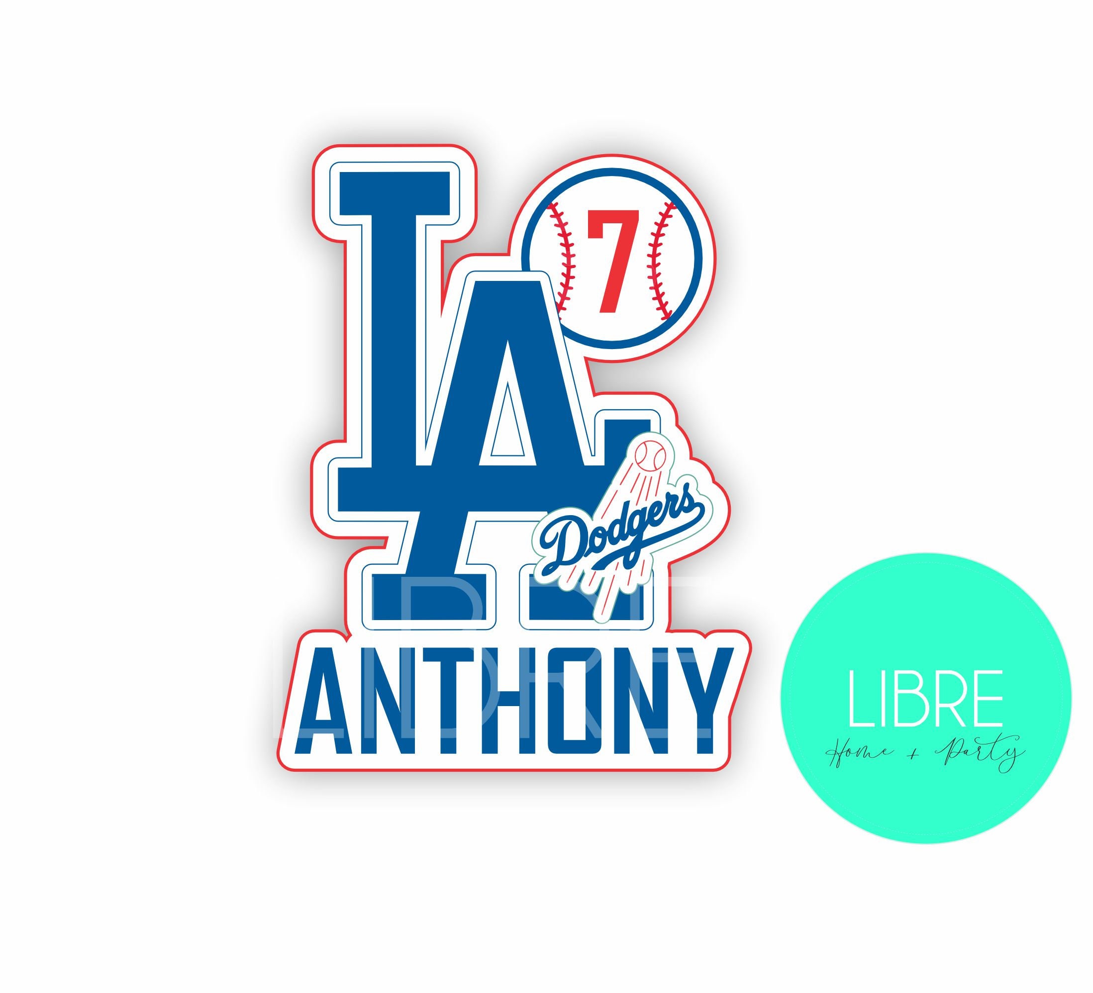 LA Dodgers Birthday Cake Topper: Personalized Baseball Party (digital ...