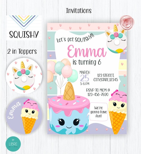 Squishy Invitation and Toppers Squishy Birthday Party - Etsy