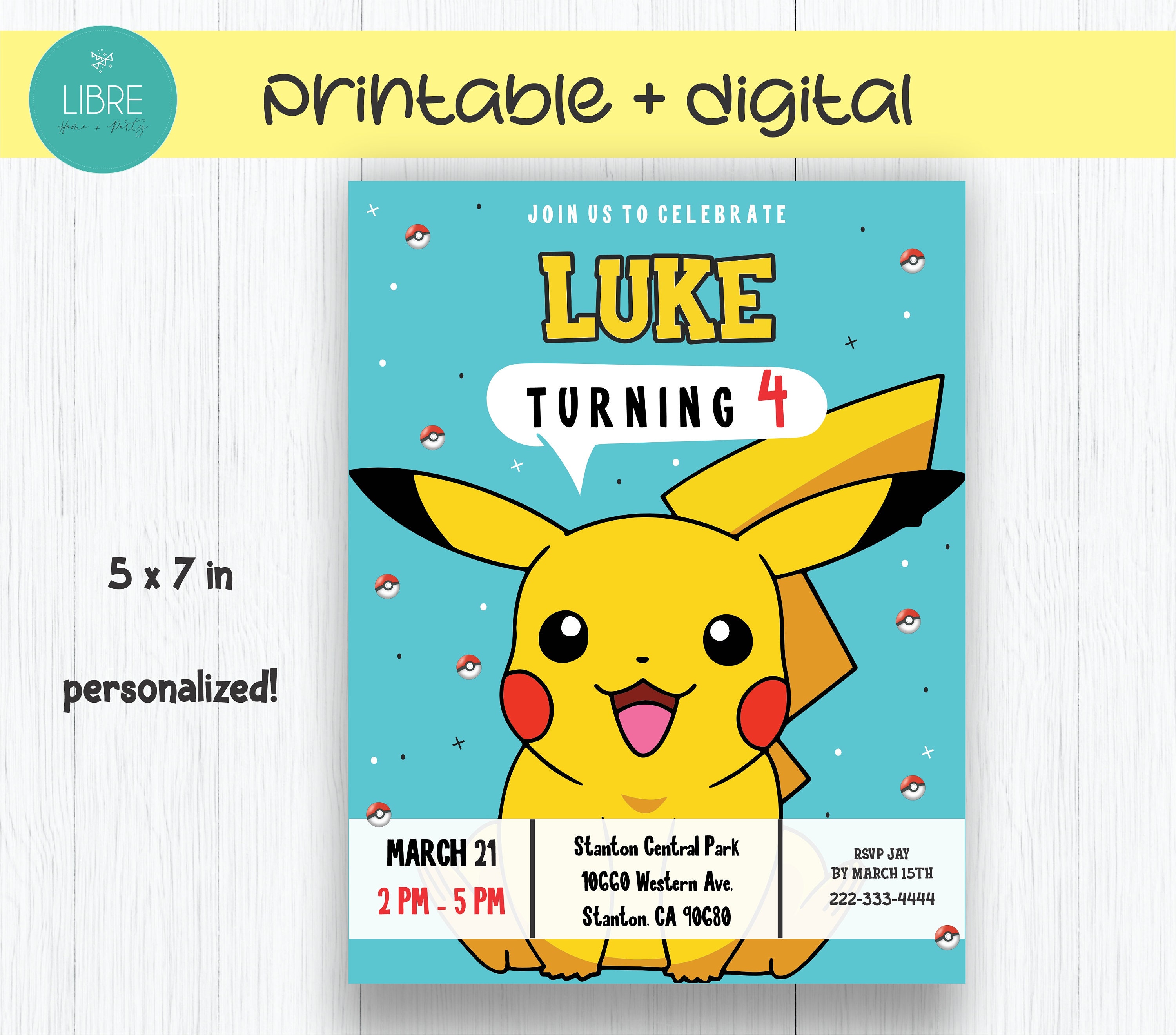 Pikachu Digital and Printable Invitation , Birthday Party, Pikachu ...