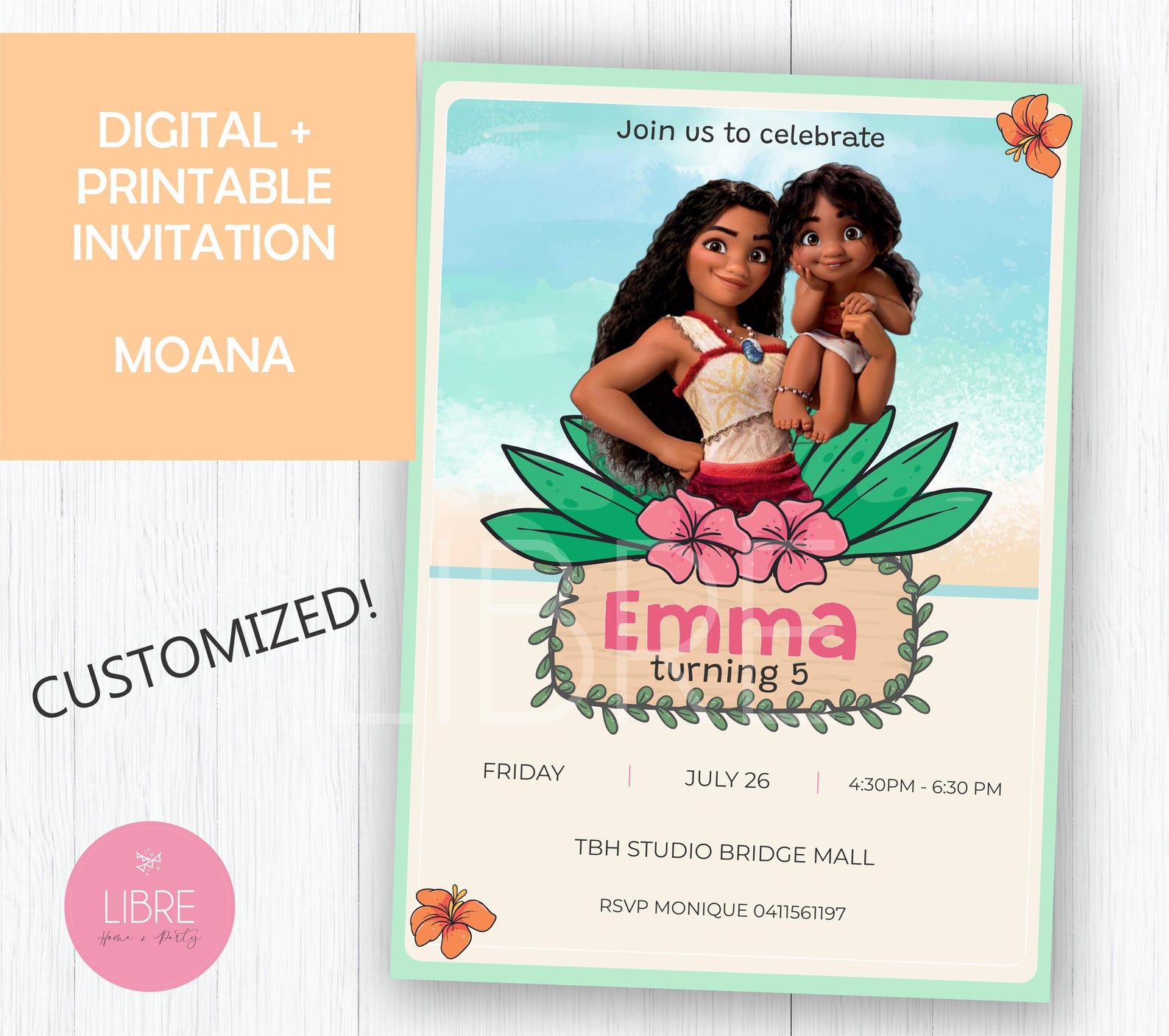 Customized Moana 2 Simea Digital and Printable Invitation , Vaiana ...