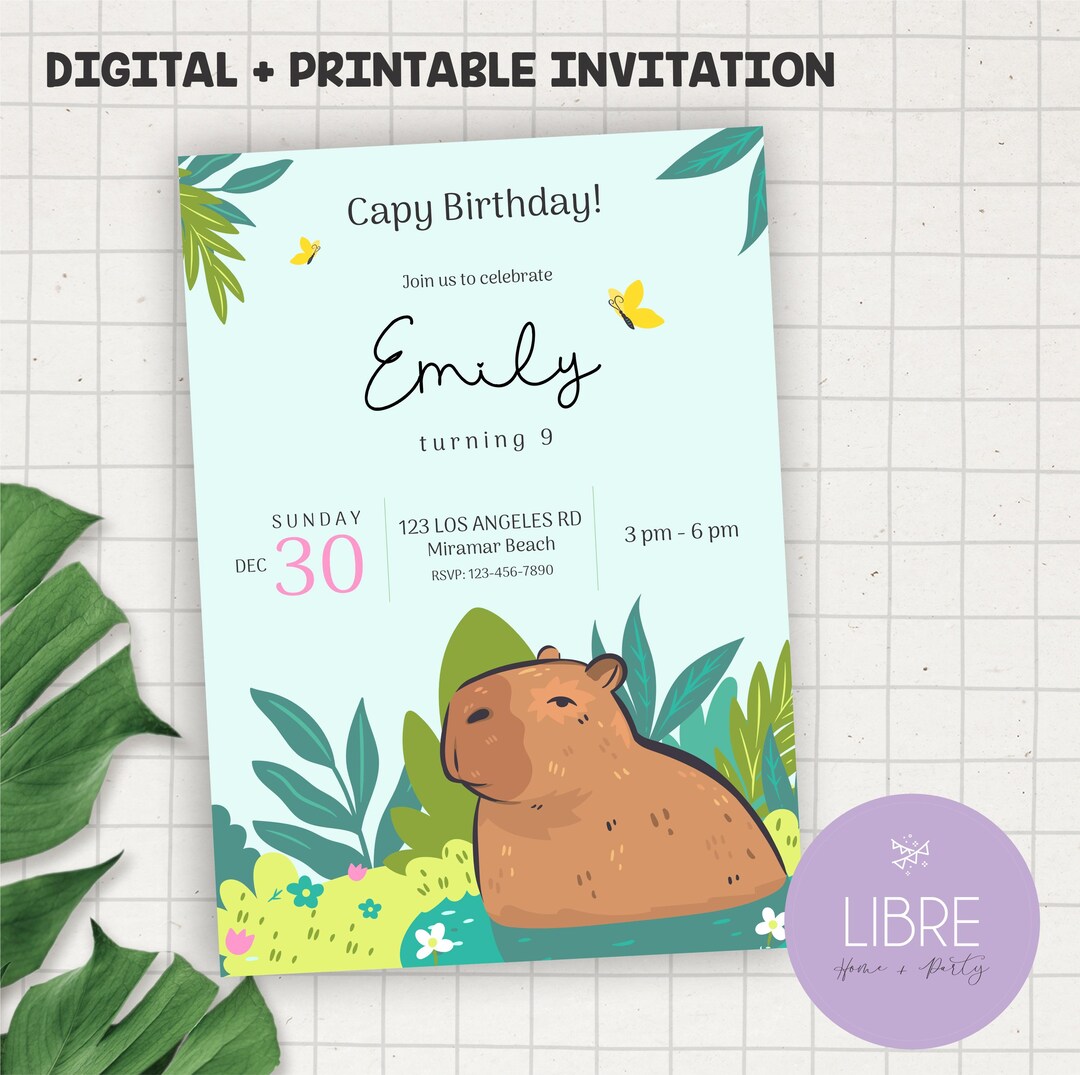 Capybara PRINTABLE + DIGITAL Birthday Invitation, Capy Birthday Invite ...