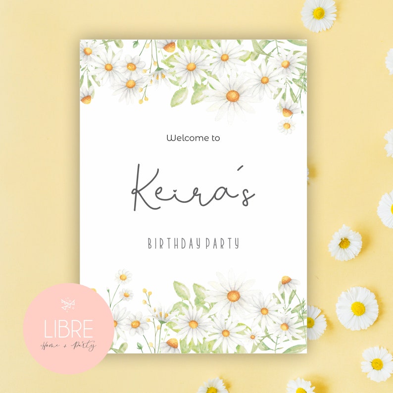 Printable Daisy Welcome Sign, Watercolor Flower Sign, Baby Shower ...