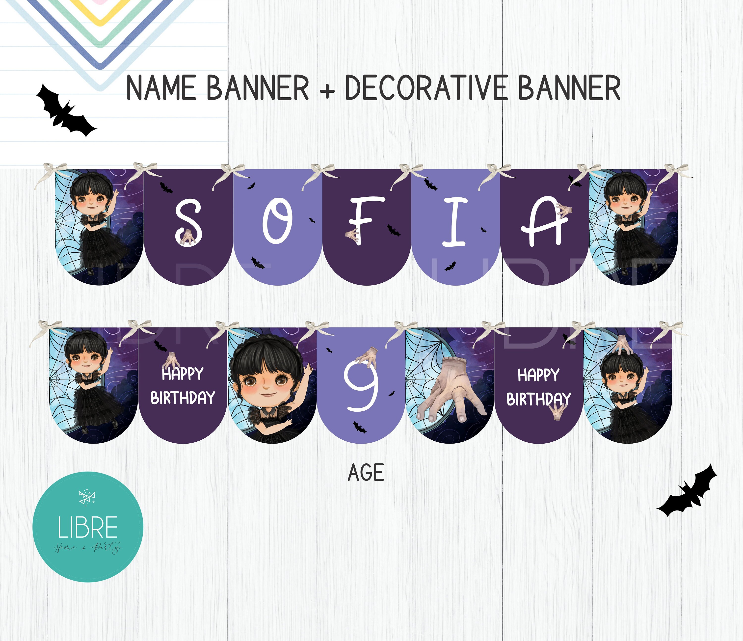 Wednesday Addams Printable PERSONALIZED Banner, Buntings, Banner Party ...