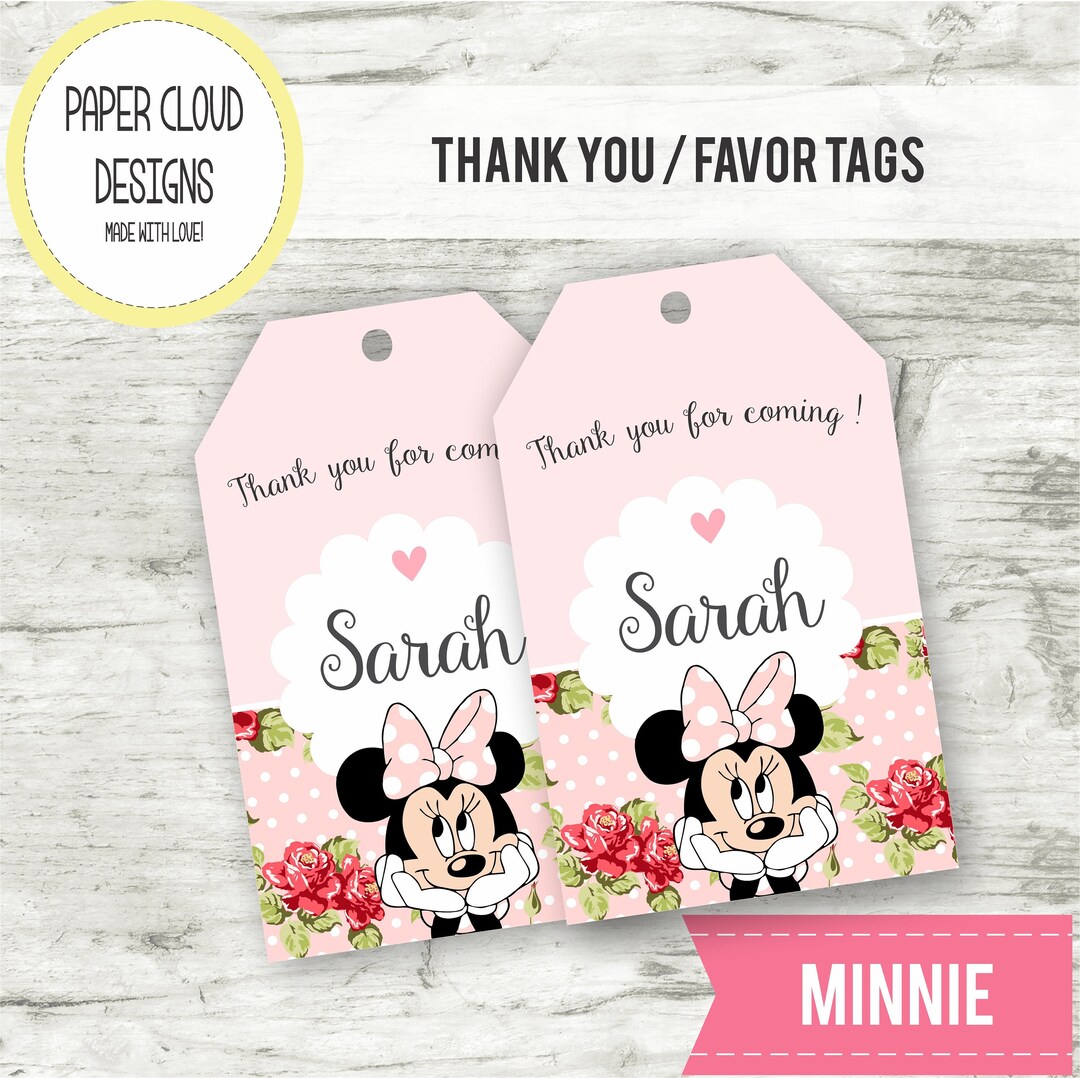 Custom Minnie Mouse Favor Tags, Printable Thank You Tags (digital File ...
