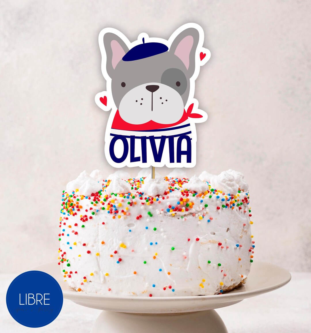Personalized French Bulldog Cake Topper: Paris Party Decor (digital ...