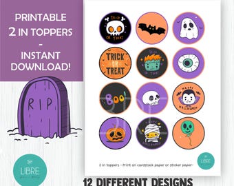 Printable Halloween Cupcake Toppers: Spooky 2-inch Circle Designs (PDF ...
