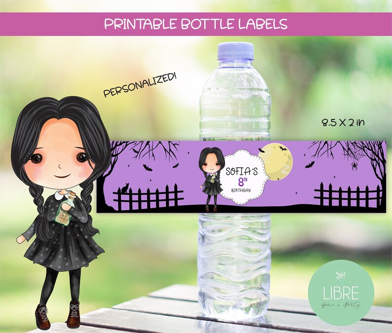 Wednesday Addams Personalized Water Bottle Label ,birthday Party Labels ...