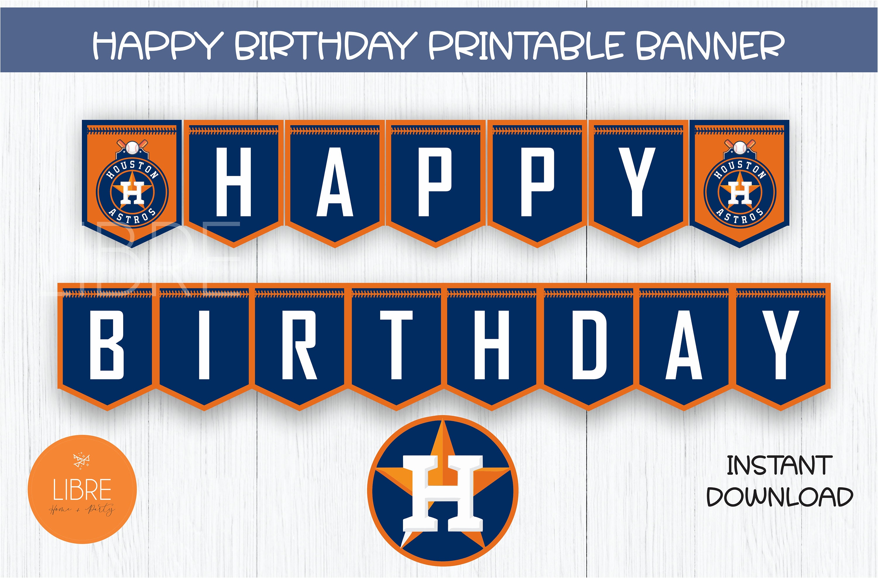 Houston Astros Bunting Banners Happy Birthday , Baseball Digital Banner ...