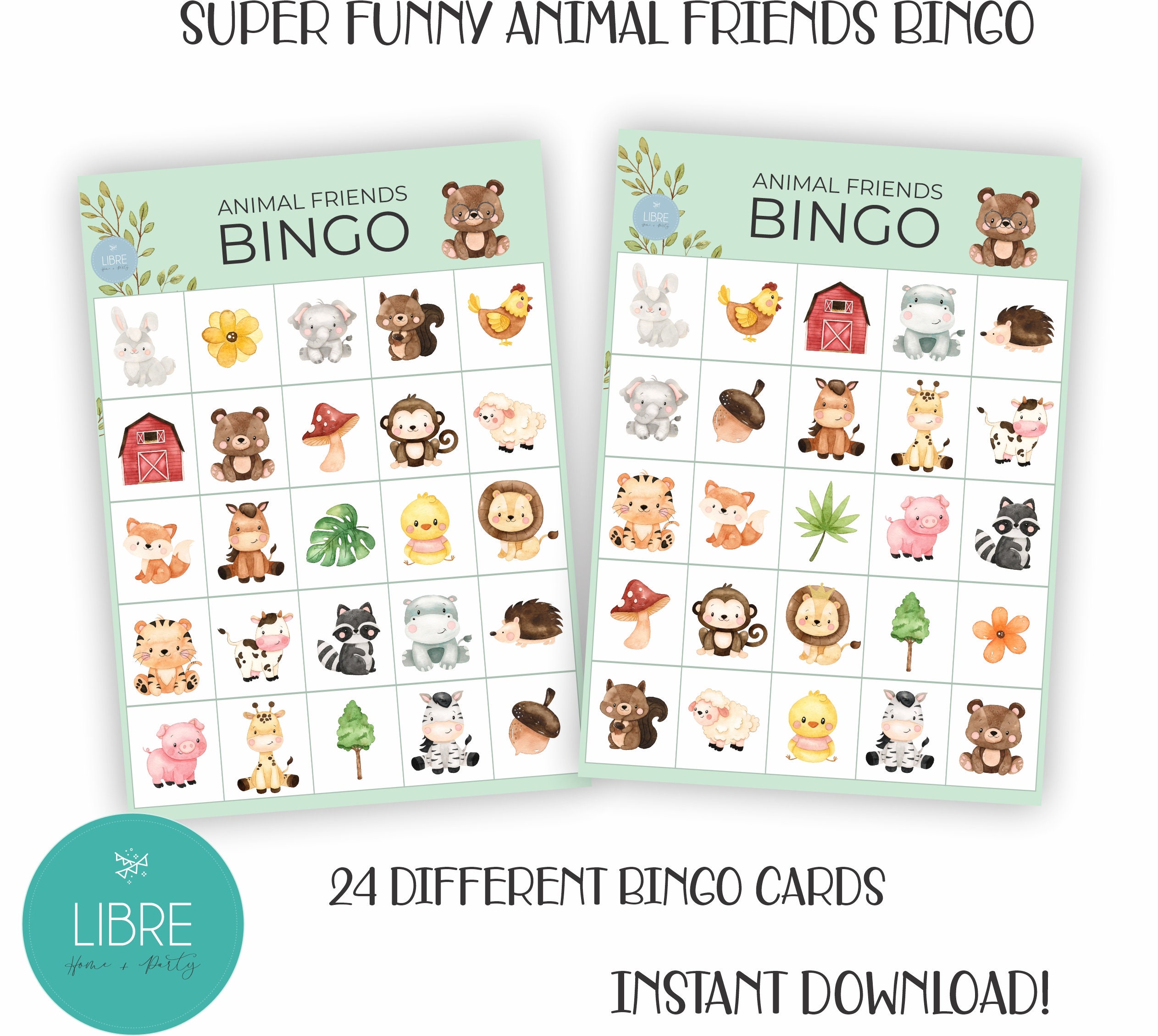 Cute Animal Bingo Card Printable, Animal Party Favor for Kids, Toddler ...