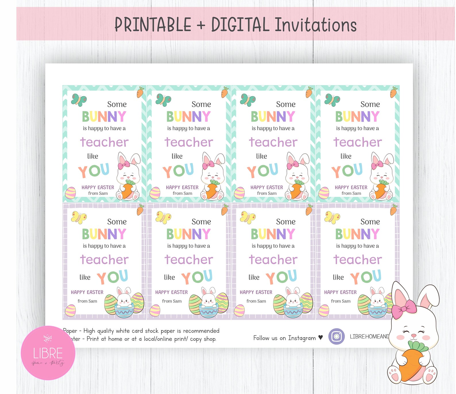 Printable Teacher Appreciation Easter Tag: Bunny Gift Card (PDF & JPG ...