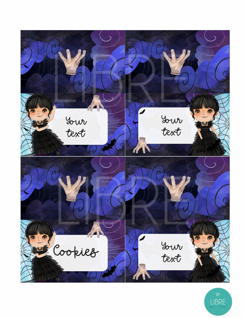 Printable Wednesday Addams Food Tent Labels or Place Tags Personalized ...