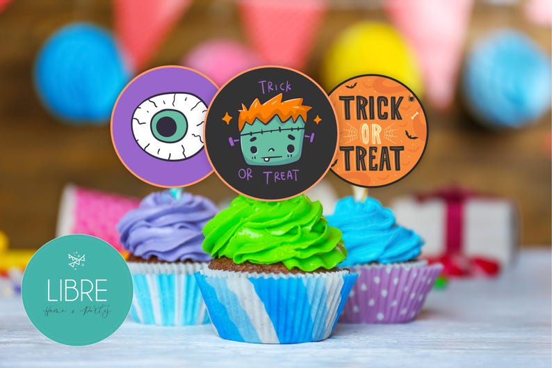 Printable Halloween Cupcake Toppers: Spooky 2-inch Circle Designs (PDF ...
