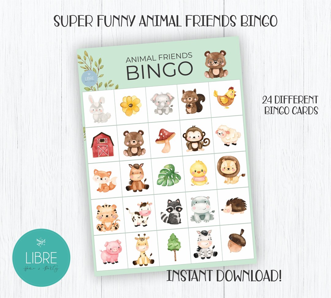 Cute Animal Bingo Card Printable, Animal Party Favor for Kids, Toddler ...