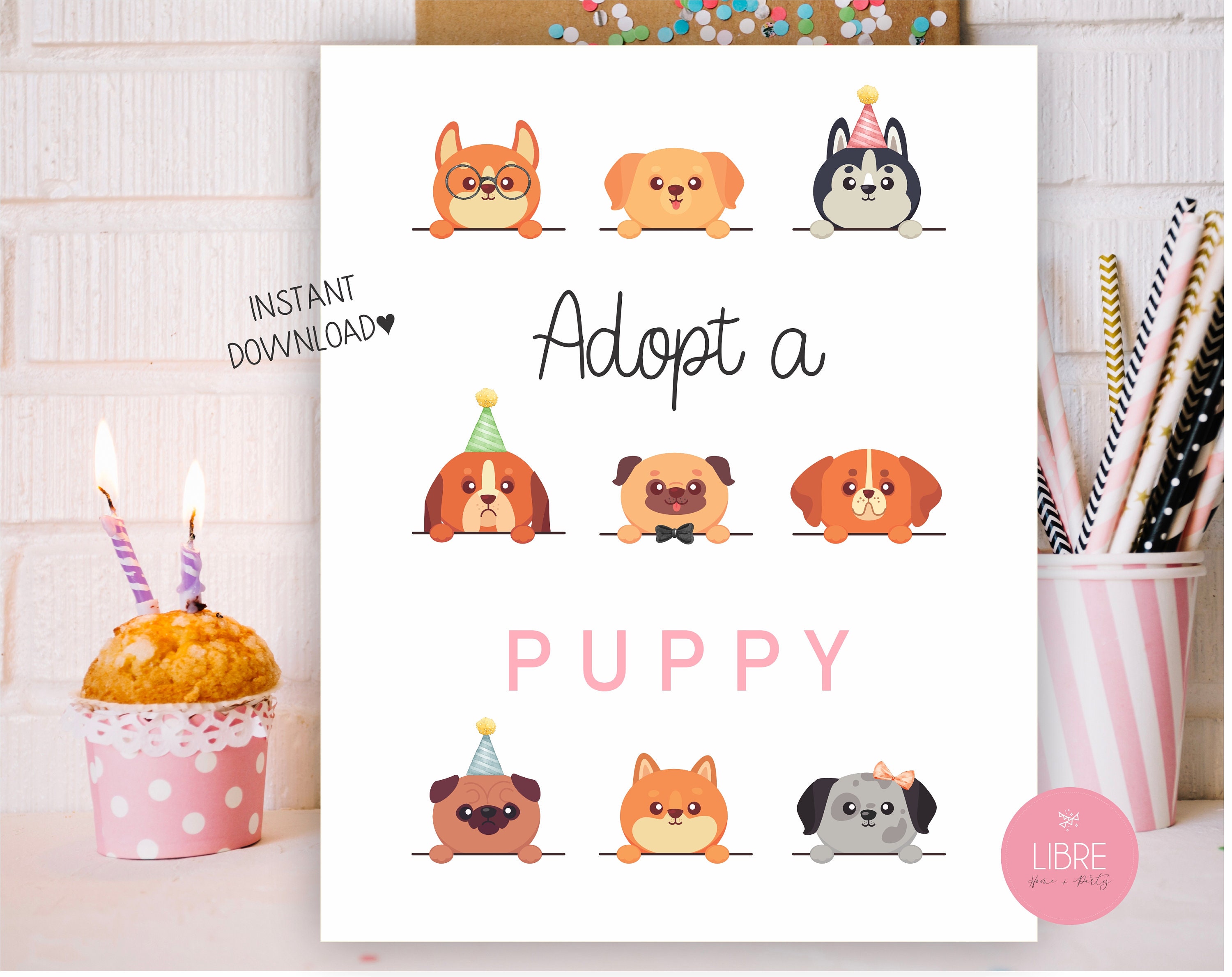 Adopt A Puppy Sign Pet Birthday Party Pet Adoption Girl - Etsy