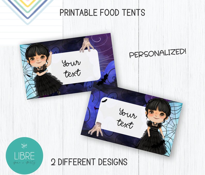 Printable Wednesday Addams Food Tent Labels or Place Tags Personalized ...