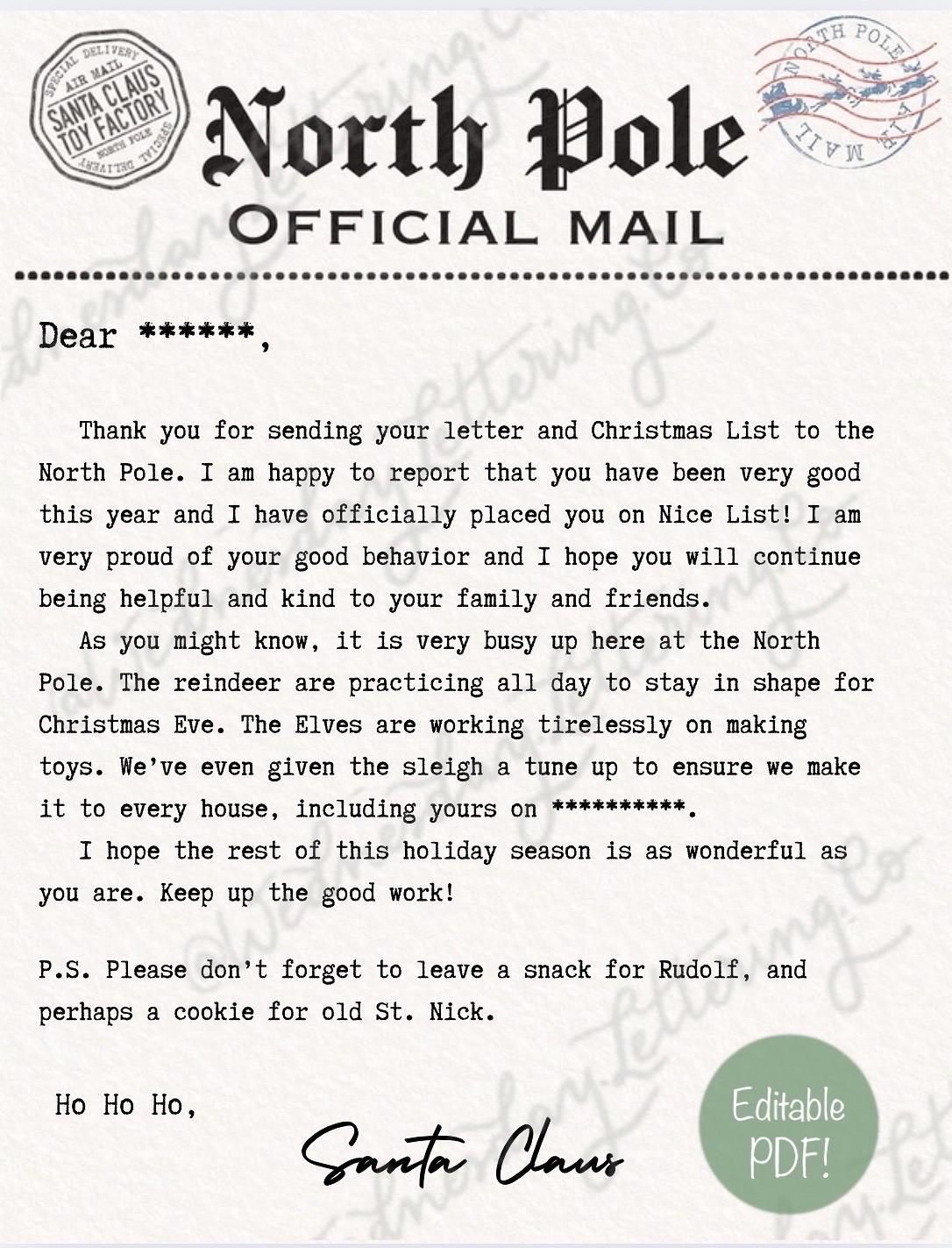 Editable Letter From Santa, Digital Print, Custom Letter From Santa ...