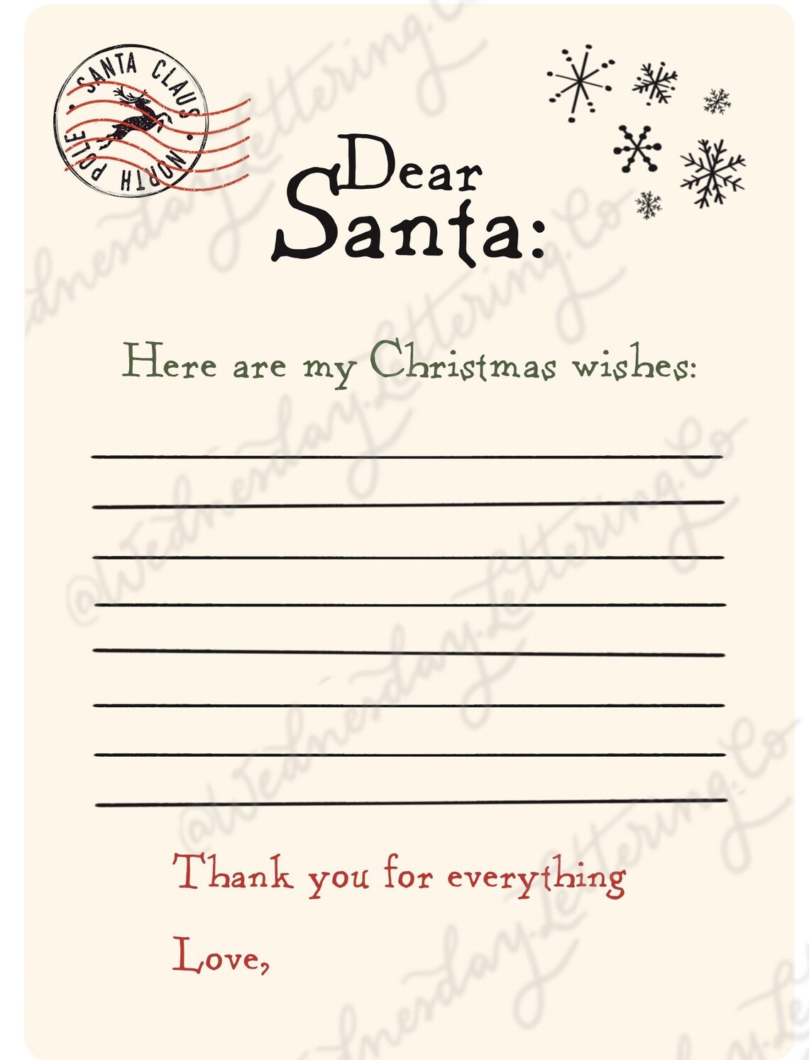 Printable Christmas List for Santa, Digital Print, Custom Letter for ...