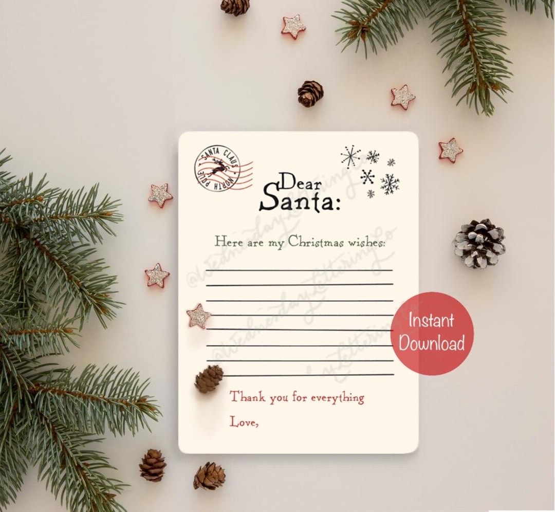 Printable Christmas List for Santa, Digital Print, Custom Letter for ...