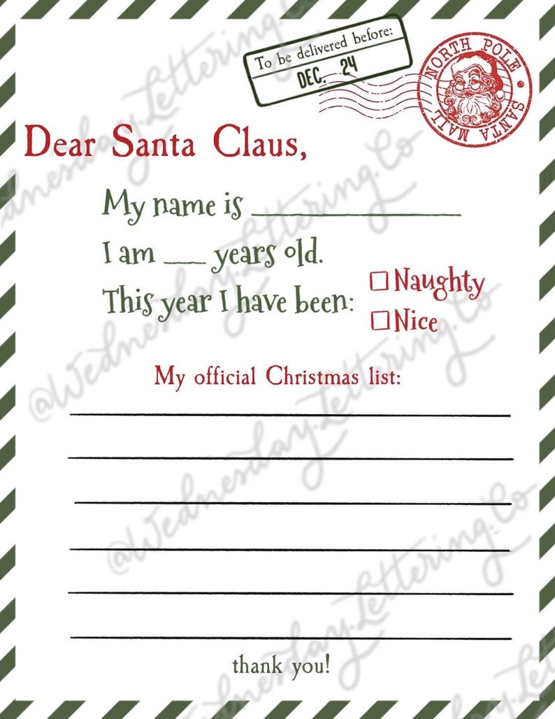 Printable Christmas List for Santa, Digital Print, Custom Letter for ...