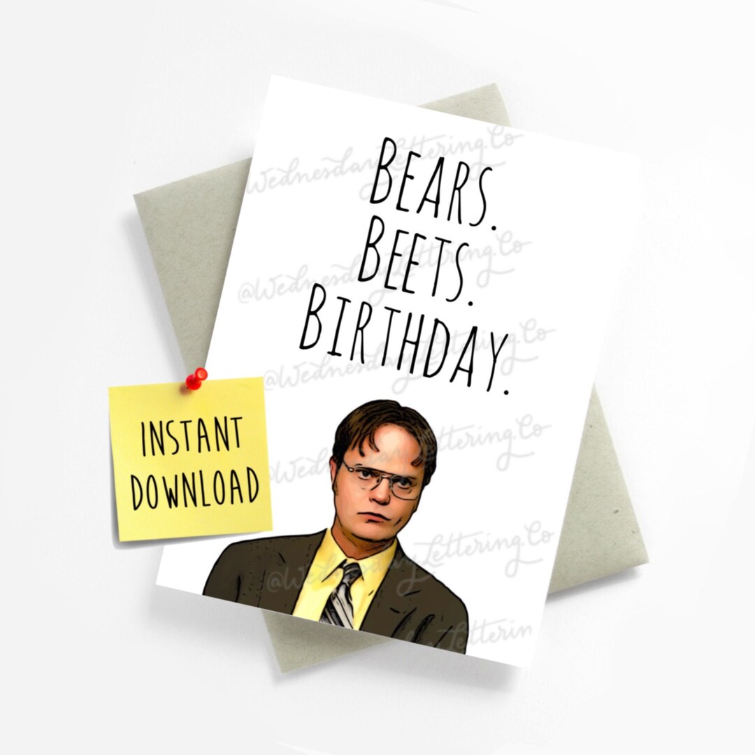The Office Birthday Card, Printable Card, Office Dwight Quote, Bears ...