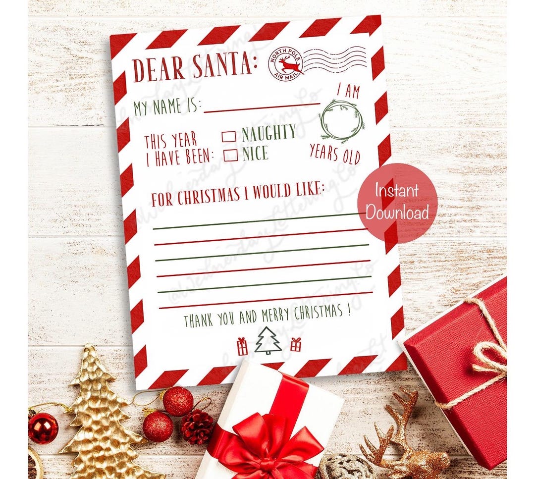 Printable Christmas List for Santa, Digital Print, Custom Letter for ...
