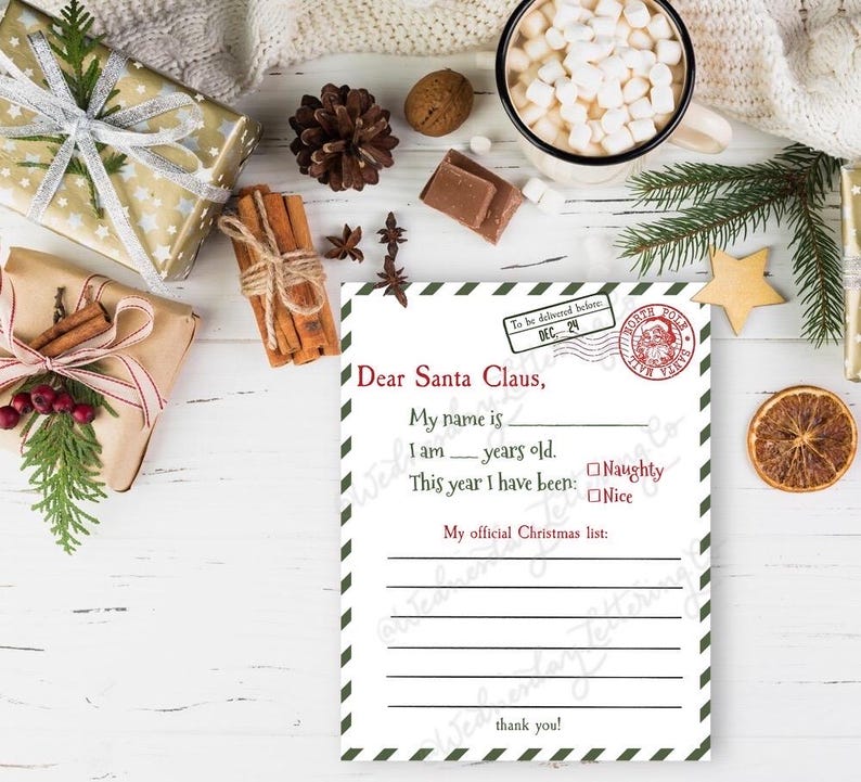 Printable Christmas List for Santa, Digital Print, Custom Letter for ...