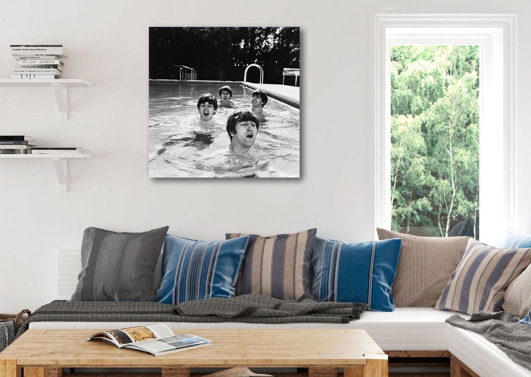 The Beatles in the Pool, Photo on Metal, Large Wall Metal Art Print for ...