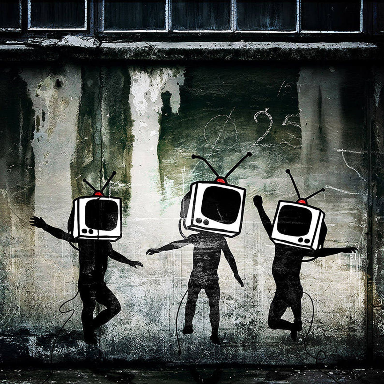 Banksy Television Heads Dance, Graffiti Street Art, Large Wall Metal ...