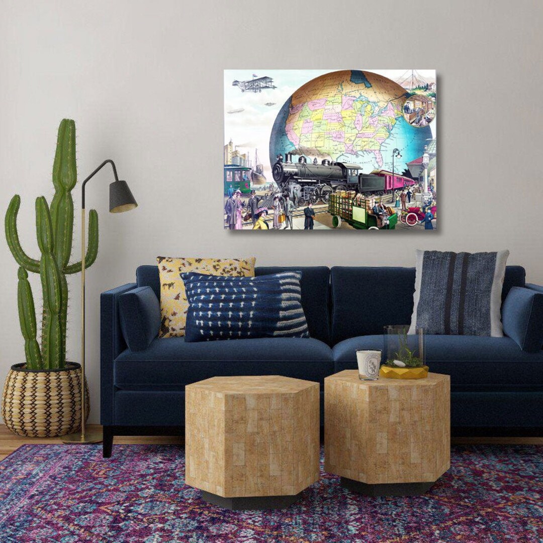 Vintage Transport Collage Metal Poster, Extra Large Abstract Metal Wall ...