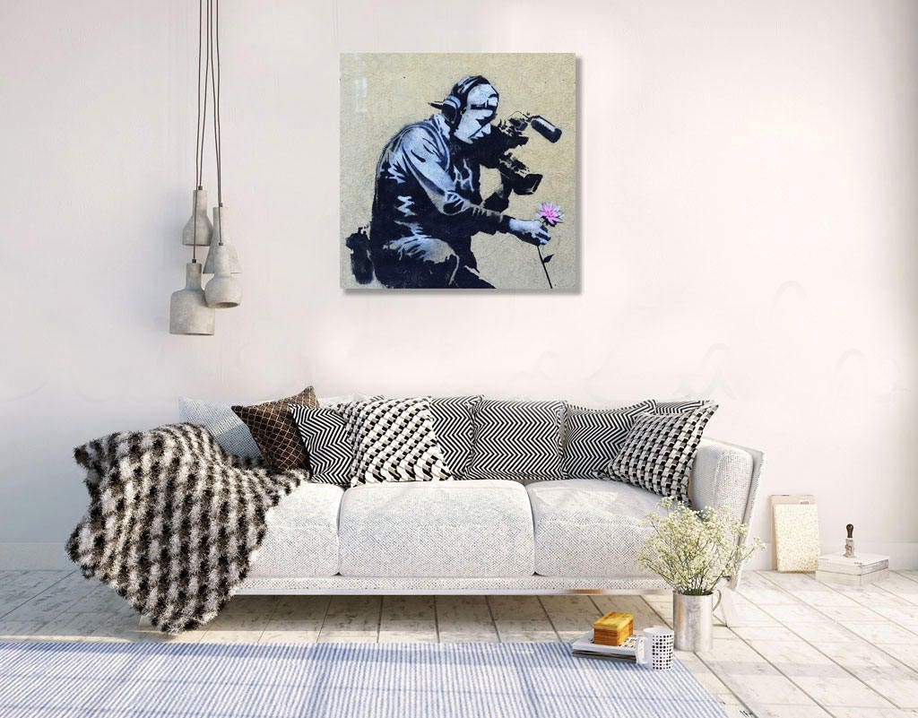 Banksy Camera Man & Flower Metal Poster Graffiti Street Art | Etsy