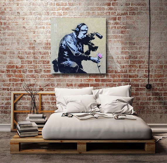 Banksy Camera Man & Flower Metal Poster Graffiti Street Art | Etsy