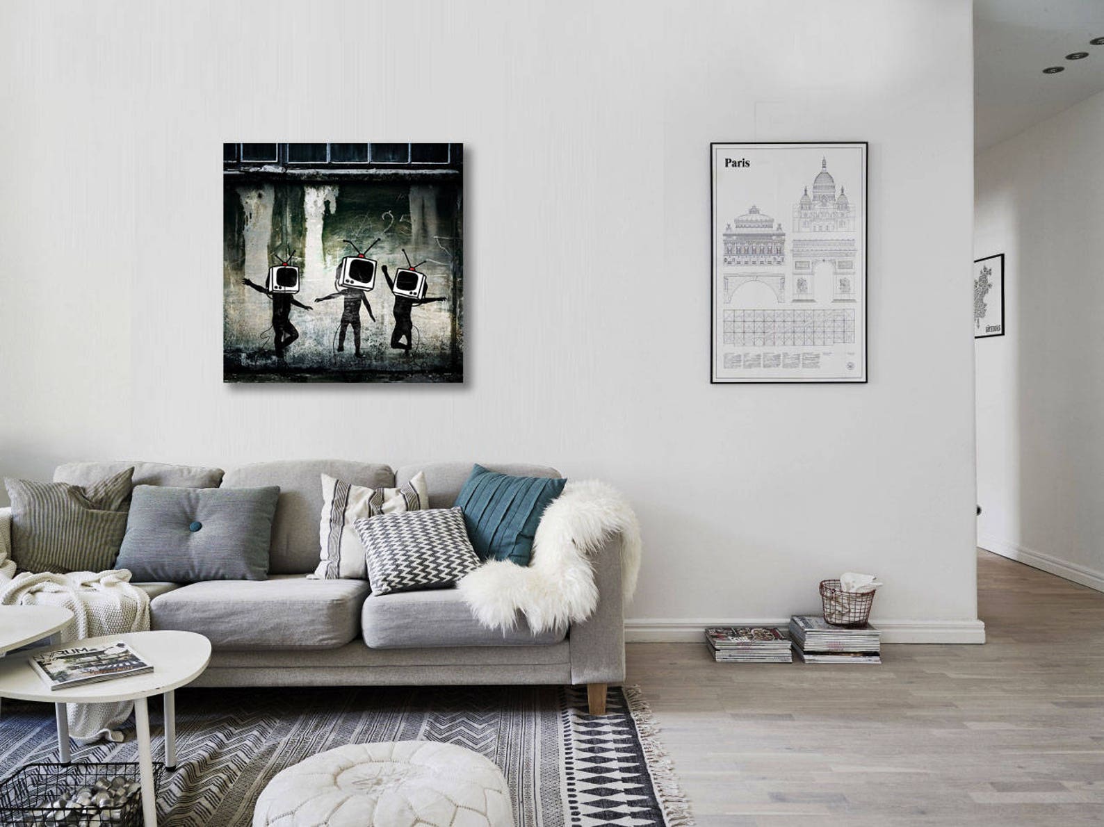 Banksy Television Heads Dance, Graffiti Street Art, Large Wall Metal ...