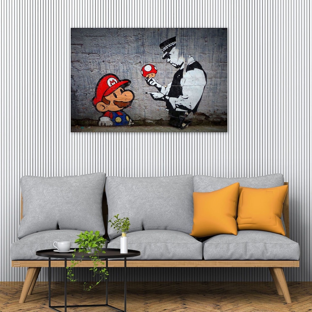 Banksy Mario With a Policeman Graffiti Street Art, Large Wall Metal Art ...