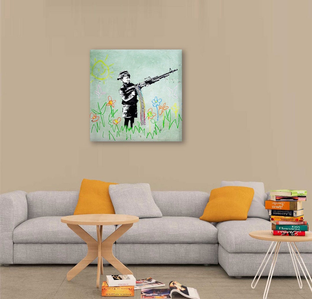 Banksy Crayon Boy, Boy With Gun, Graffiti Street Art, Large Metal Wall ...