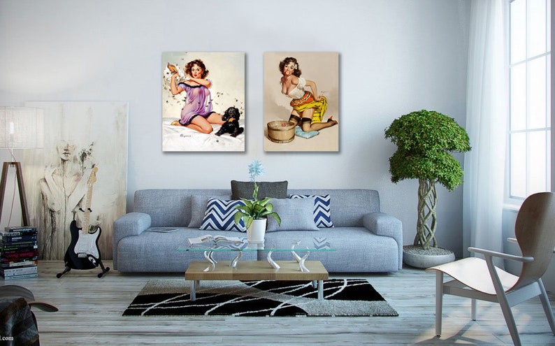 Gil Elvgren Pin up Girls Ticklish Situation, Large Wall Metal Art Print ...
