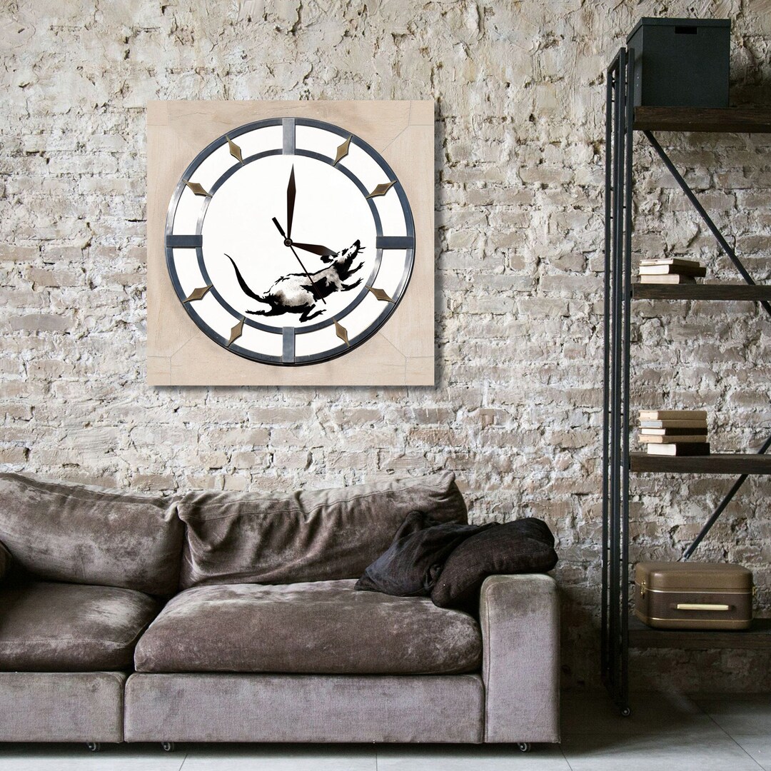 Extra Large Metal Wall Clock Banksy Clock With Rat NY Graffiti Street ...