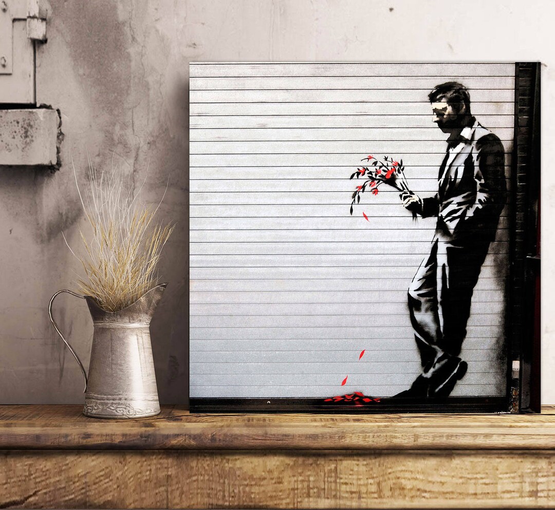 Banksy Sad Man With Flowers / Waiting in Vain / Extra Large Wall Art ...