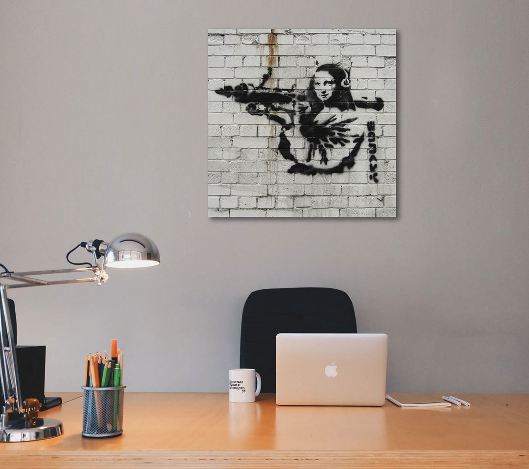 Banksy Mona Lisa With Gun, Large Wall Art Metal Print, Graffiti Street ...