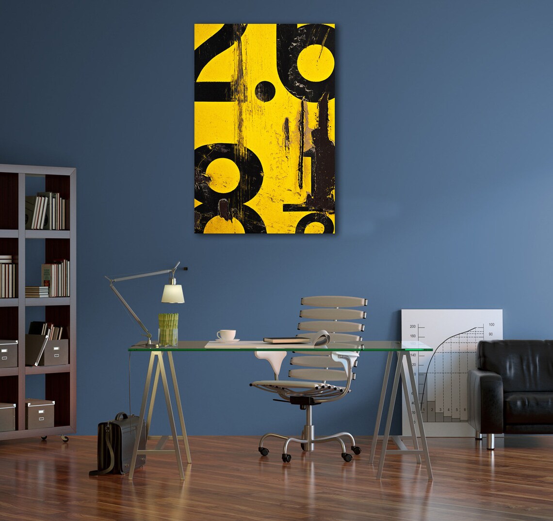 Extra Large Wall Art Metal Print, Grunge Style, Yellow and Black Metal ...