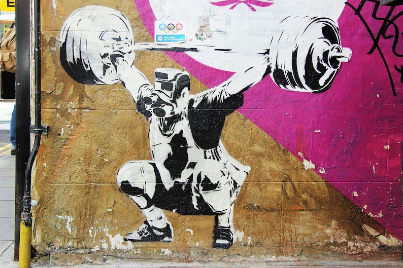 Street Art Graffiti Sport Athlete With Barbell, Extra Large Wall Metal ...